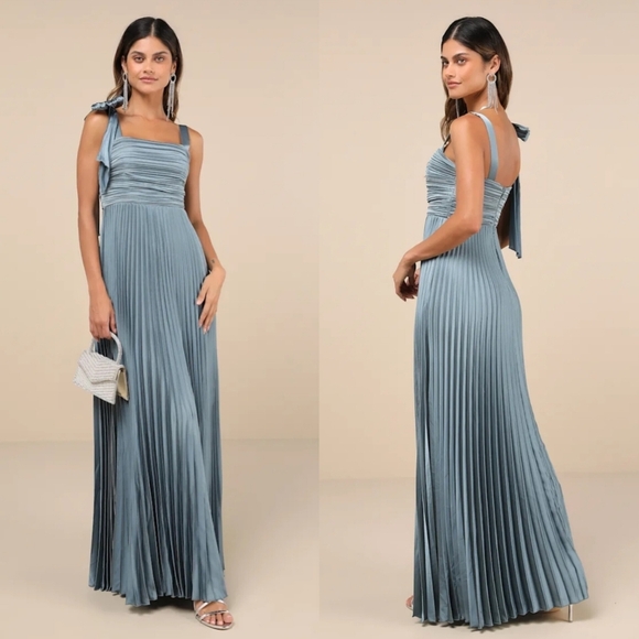 Lulus | Dresses | Lulus Gorgeous Purpose Slate Satin Pleated Sleeveless ...